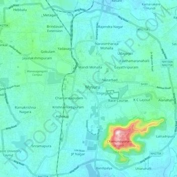 Mysuru topographic map, elevation, terrain