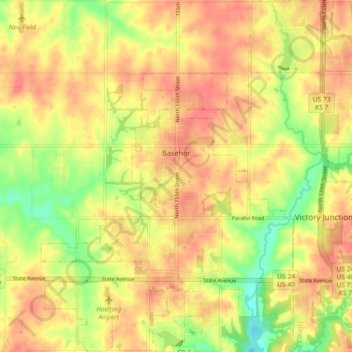 Basehor topographic map, elevation, terrain