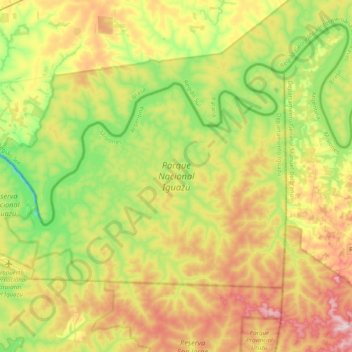 Parque y Reserva Nacional Iguazú topographic map, elevation, terrain