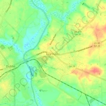 East Dublin topographic map, elevation, terrain