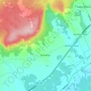 Brooklyn topographic map, elevation, terrain