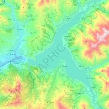 Lake Charvak Reservoir topographic map, elevation, terrain