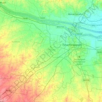 Srirangam topographic map, elevation, terrain