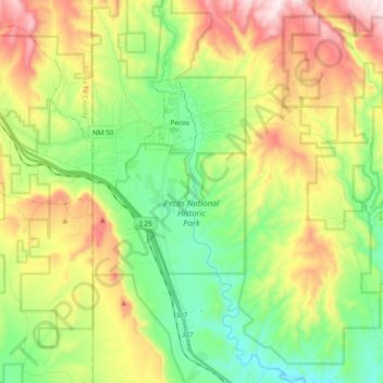 Pecos National Historic Park topographic map, elevation, terrain