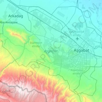 Ashgabat City topographic map, elevation, terrain