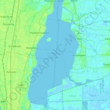 Vembanad Lake topographic map, elevation, terrain