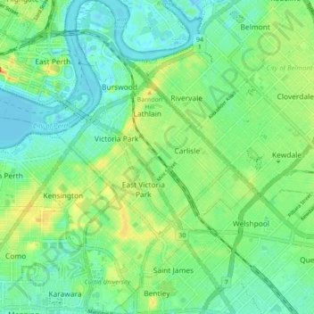 Town of Victoria Park topographic map, elevation, terrain