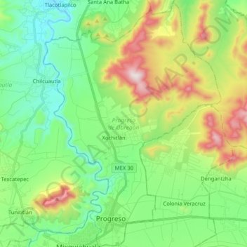 Progreso de Obregón topographic map, elevation, terrain
