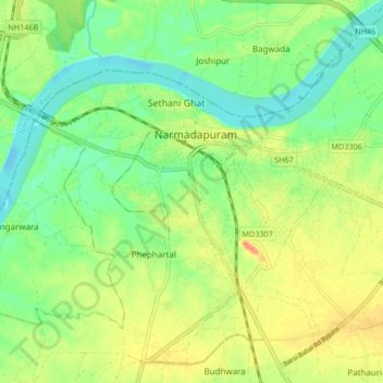 Hoshangabad topographic map, elevation, terrain