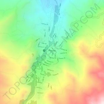Pacho topographic map, elevation, terrain