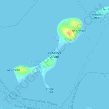 Peddocks Island topographic map, elevation, terrain