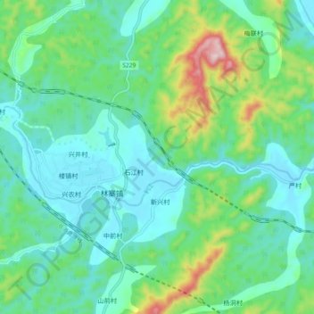 Li River topographic map, elevation, terrain