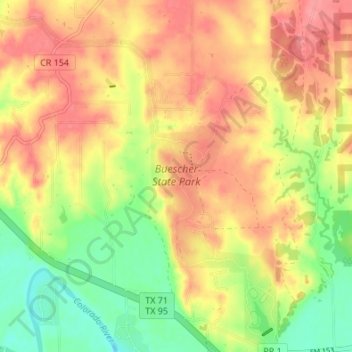 Buescher State Park topographic map, elevation, terrain
