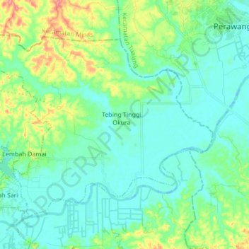 Kelurahan Tebing Tinggi Okura topographic map, elevation, terrain