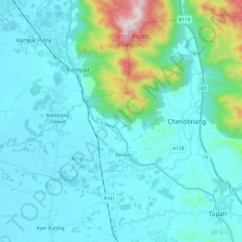Chenderiang River topographic map, elevation, terrain