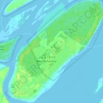 Moose Factory Island topographic map, elevation, terrain