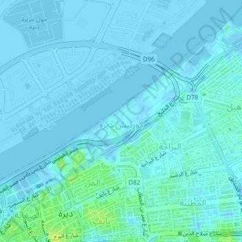 Corniche Deira topographic map, elevation, terrain