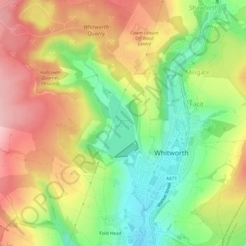 Cowm Reservoir topographic map, elevation, terrain