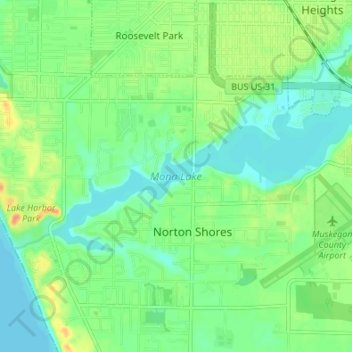 Mona Lake topographic map, elevation, terrain