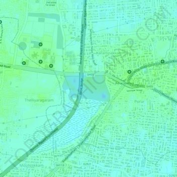 Porur Lake topographic map, elevation, terrain
