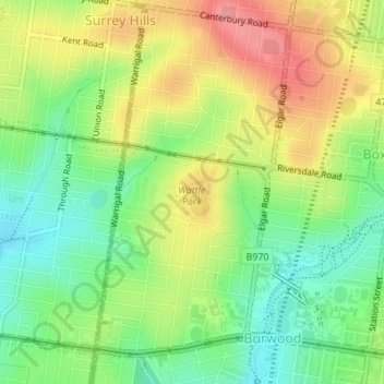 Wattle Park topographic map, elevation, terrain