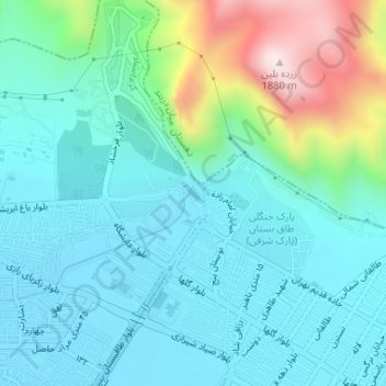Taq-e Bostan topographic map, elevation, terrain