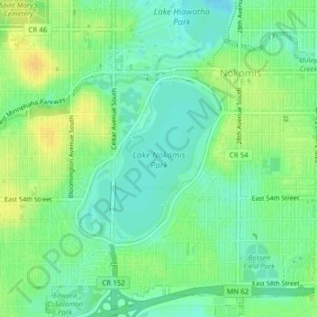 Lake Nokomis topographic map, elevation, terrain