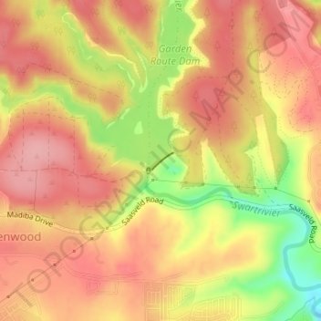 Garden Route Dam topographic map, elevation, terrain