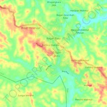 Bagan Batu topographic map, elevation, terrain
