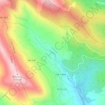 Praia Fluvial do Vidual de Cima topographic map, elevation, terrain