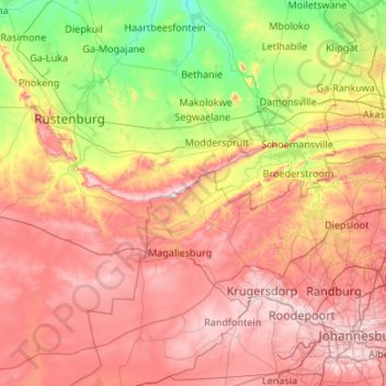 Magaliesberg Biosphere Reserve topographic map, elevation, terrain