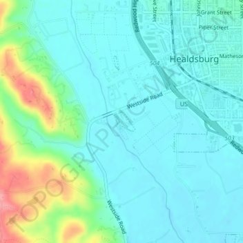 Healdsburg topographic map, elevation, terrain