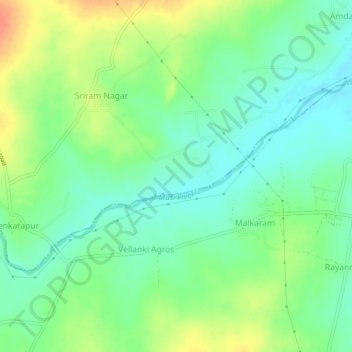 Musi River topographic map, elevation, terrain