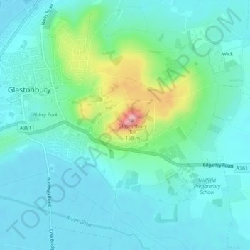Glastonbury Tor topographic map, elevation, terrain