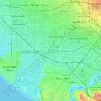 Santa Ana River topographic map, elevation, terrain