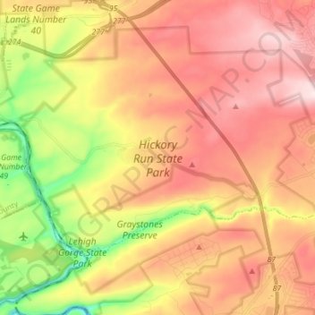Hickory Run State Park topographic map, elevation, terrain