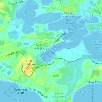 Serpentine Lake topographic map, elevation, terrain