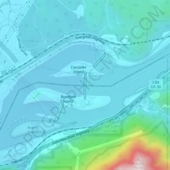 Bonneville Dam topographic map, elevation, terrain
