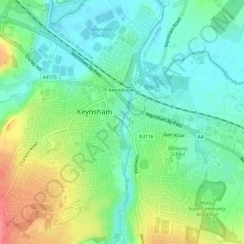Keynsham Memorial Park topographic map, elevation, terrain