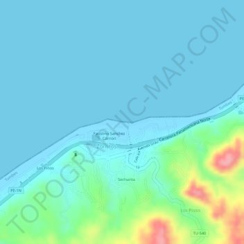 Zorritos topographic map, elevation, terrain