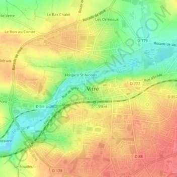 Château de Vitré topographic map, elevation, terrain