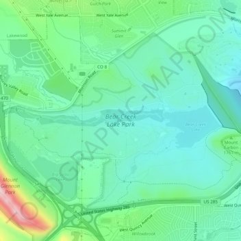 Bear Creek Lake Park topographic map, elevation, terrain