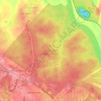 Harbison State Forest topographic map, elevation, terrain