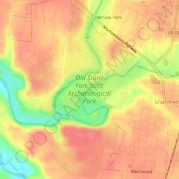 Old Stone Fort State Archaeological Park topographic map, elevation ...