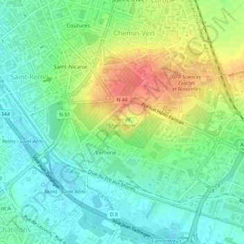 Parc de Champagne topographic map, elevation, terrain