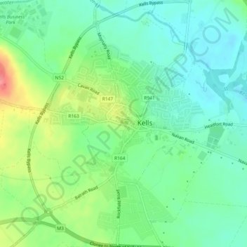 Kells Round Tower topographic map, elevation, terrain