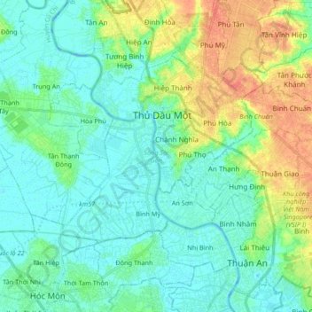 Saigon River topographic map, elevation, terrain