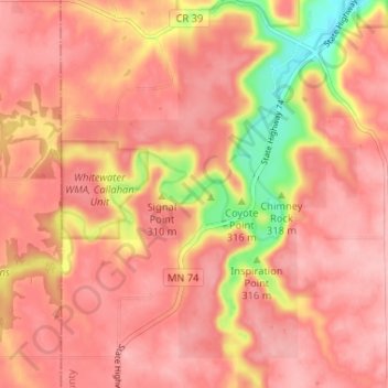 Whitewater State Park topographic map, elevation, terrain