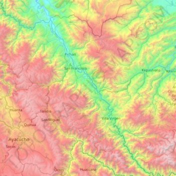 VRAEM topographic map, elevation, terrain