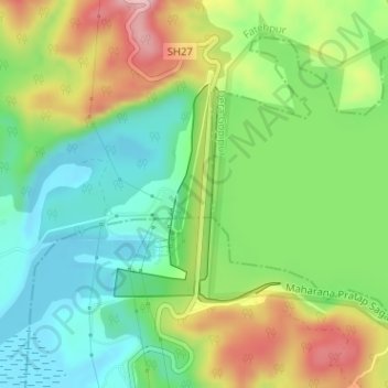 Pong Dam topographic map, elevation, terrain